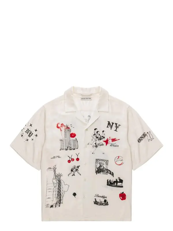 DUKE + DEXTER Notes To New York" Graphic Print Rayon Shirt - Ny Sketch