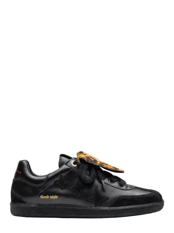 DUKE + DEXTER Plus Duke Leather And Suede Sneakers With Detachable Leopard Print Pony Hair Tongues - Black