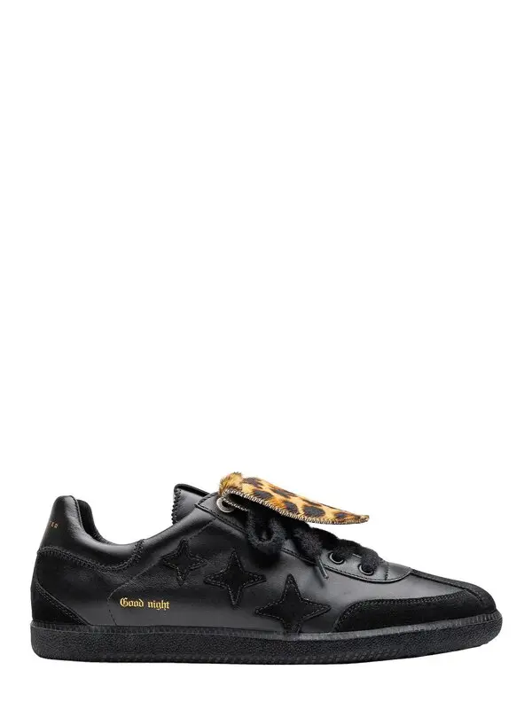 DUKE + DEXTER Plus Duke Leather And Suede Sneakers With Detachable Leopard Print Pony Hair Tongues - Black