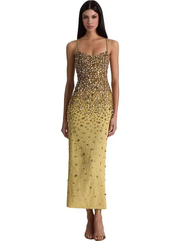 Alice + Olivia Nina Embellished Midi Gown - Yellow