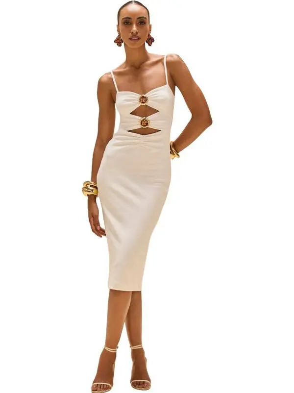 PatBO Knit Cut Out Midi Dress - White