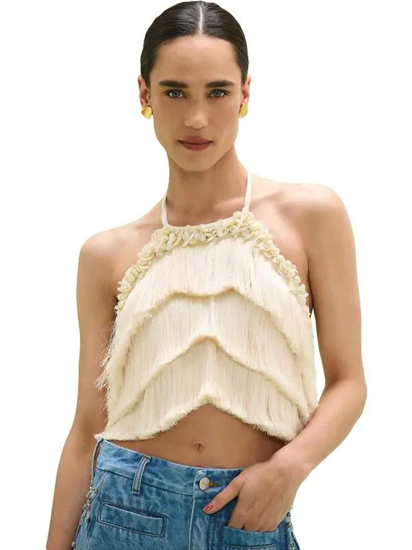 PatBO Lila Fringe Top - White