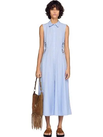 Sandro Striped Cotton Midi Dress - Blue
