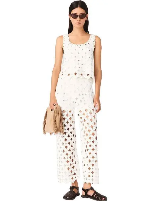 Maje Crochet Trousers With Mirror Detail - White