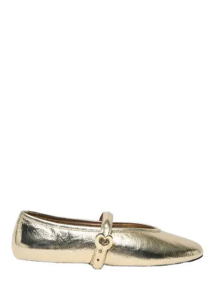 Maje Metallic Leather Ballet Flats - Gold