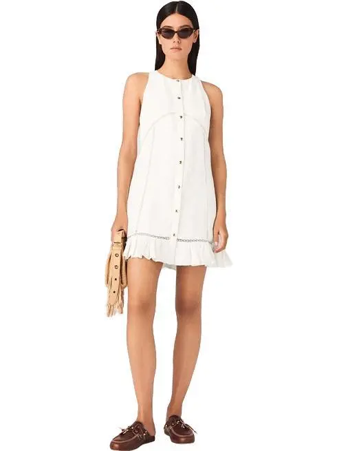 Maje Embroidered Linen-blend Mini Dress - White