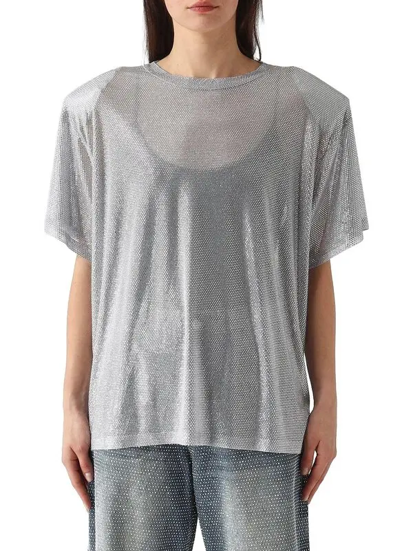 TWENTY FOURHAITCH Mesh Top With Rhinestones - Silver