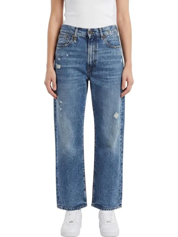 R13 Distressed Straight Leg Jeans - Blue