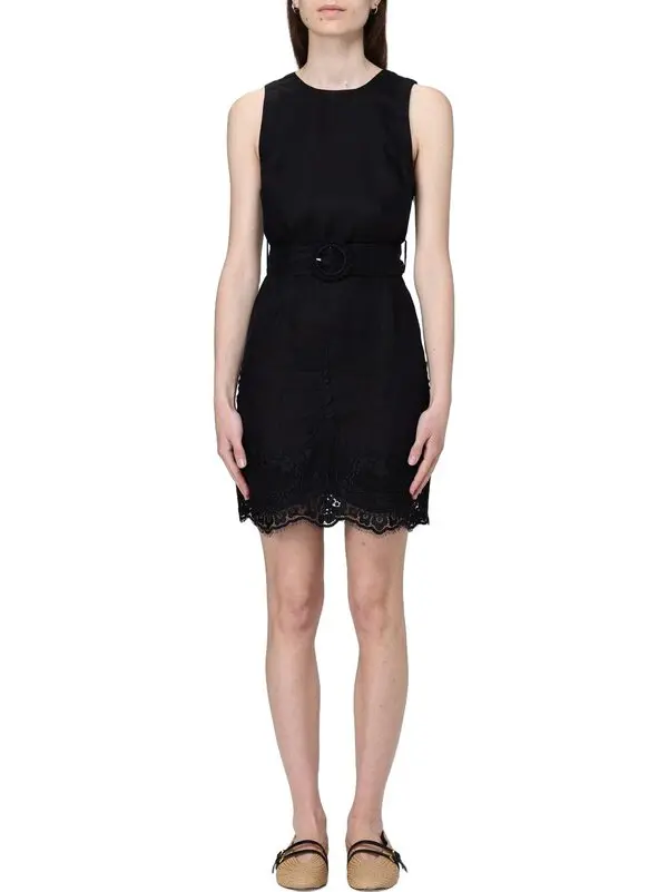 TWINSET Sleeveless Belted Dress With Lace Trim - Black