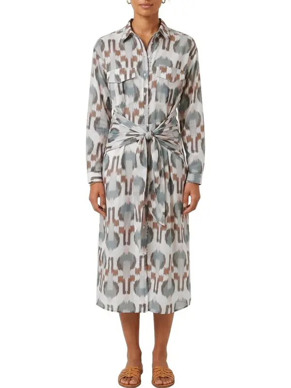 BAZAR DELUXE Printed Cotton Midi Shirt Dress - Multicolor