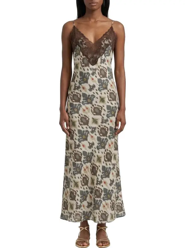 BAZAR DELUXE Printed Lace Trim Maxi Dress - Multicolor