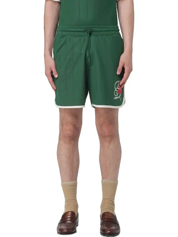 Drole De Monsieur Cotton Blend Shorts With Floral Embroidery - Green