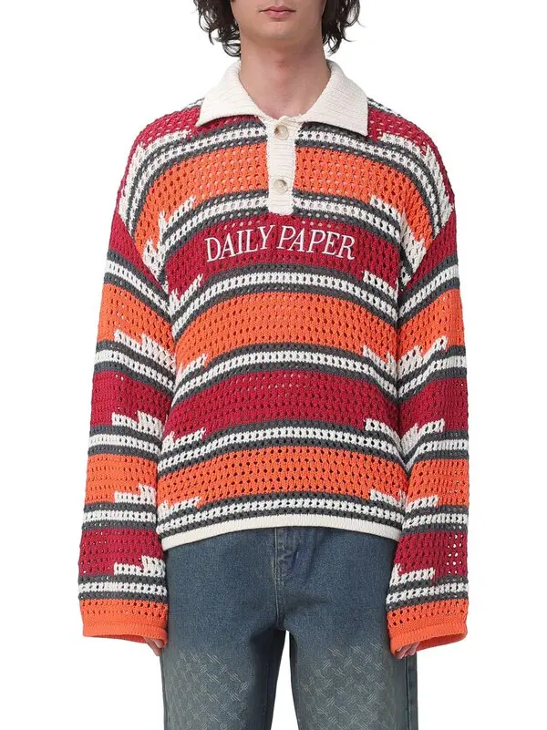 DAILY PAPER Crocheted Cotton Knit Polo Shirt - Red