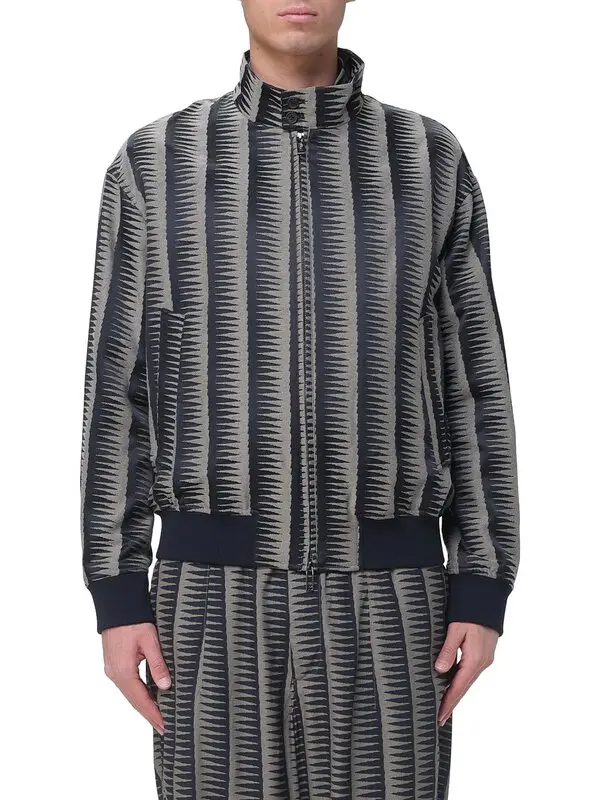 Emporio Armani Geometric Pattern Cotton Blend Bomber Jacket - Black