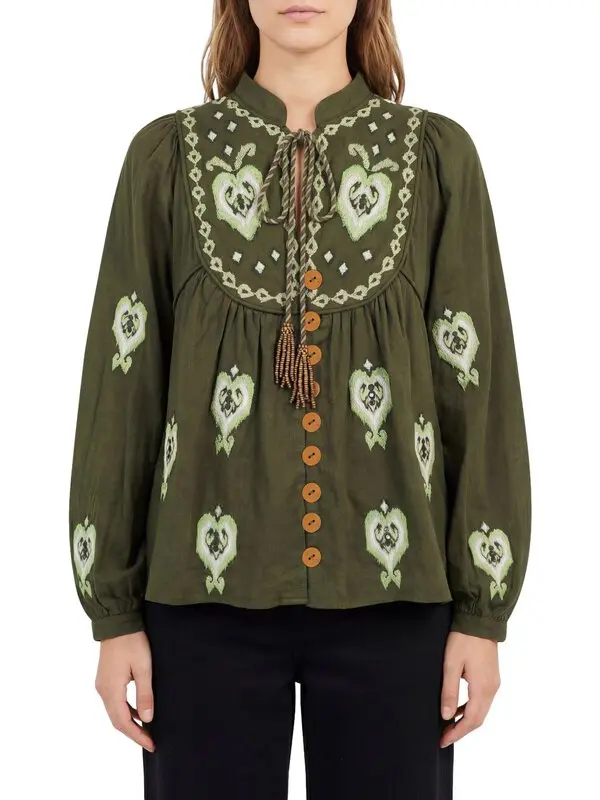 Farm Rio Printed Long Sleeve Top - Green