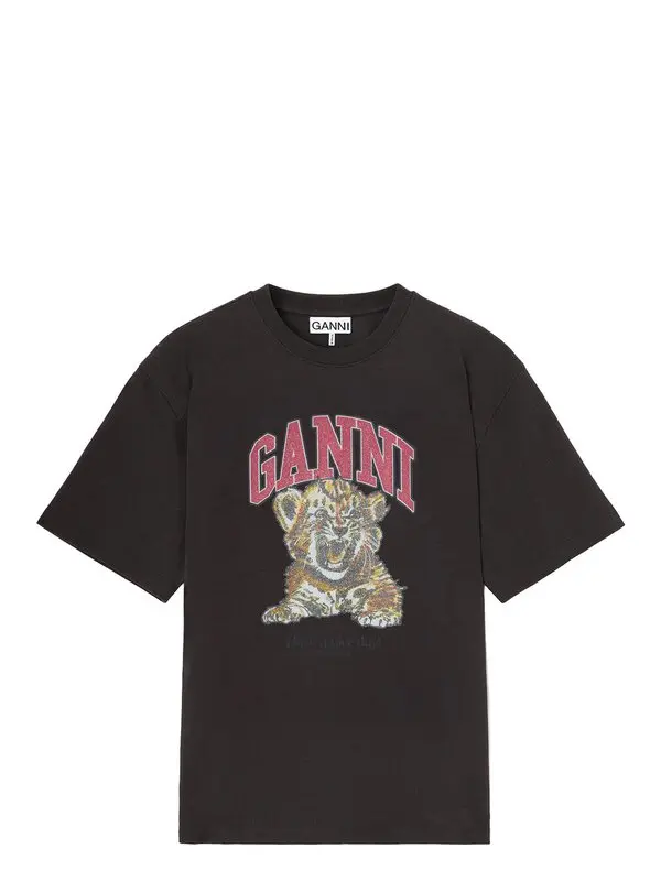 GANNI T-shirt With Tiger Graphic - Mixed