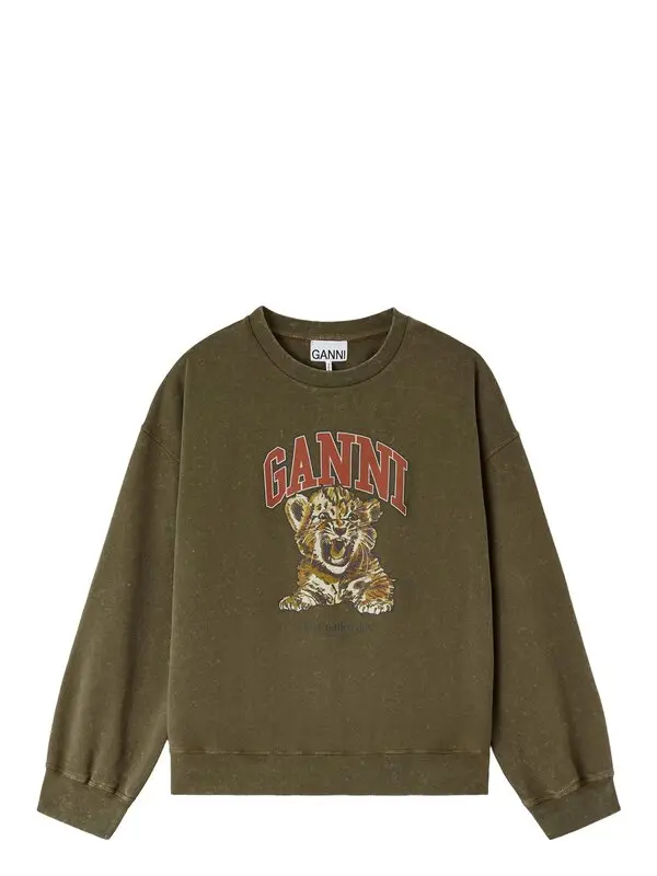 GANNI Tiger Graphic Crewneck - Green