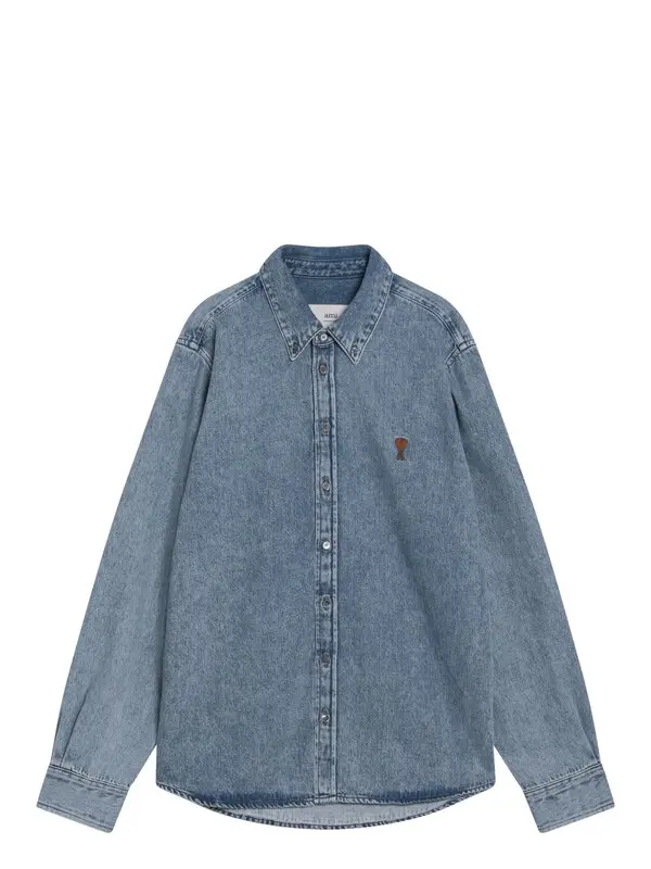 Ami Blue Denim De Coeur Shirt - Light Blue