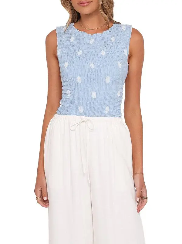PETAL & PUP Zoya Polka Dot Shirred Top - Blue Polka Dot