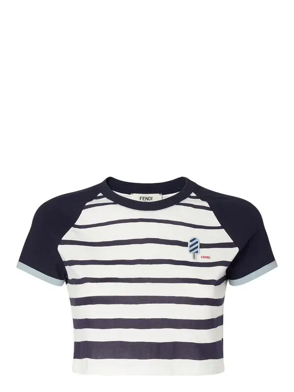 Fendi Cropped Cotton Jersey T-shirt - Blue