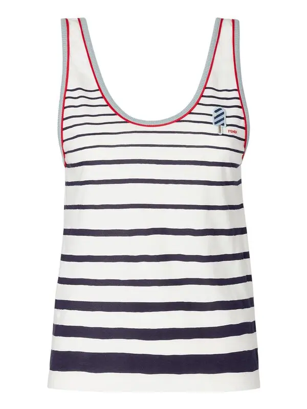 Fendi Striped Cotton Jersey Top - Blue