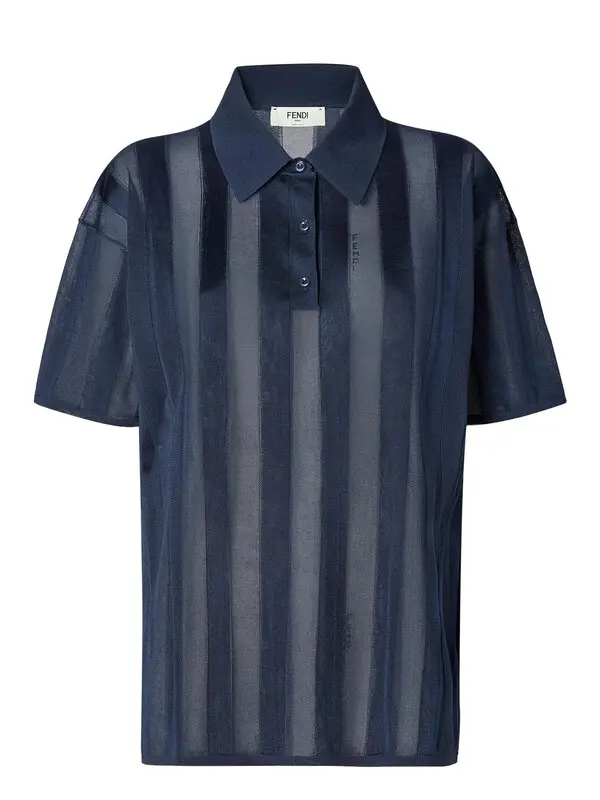 Fendi Pequin Striped Silk And Cotton Polo Shirt - Blue