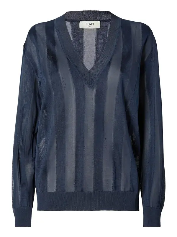 Fendi Striped Silk And Cotton Jumper - Blue