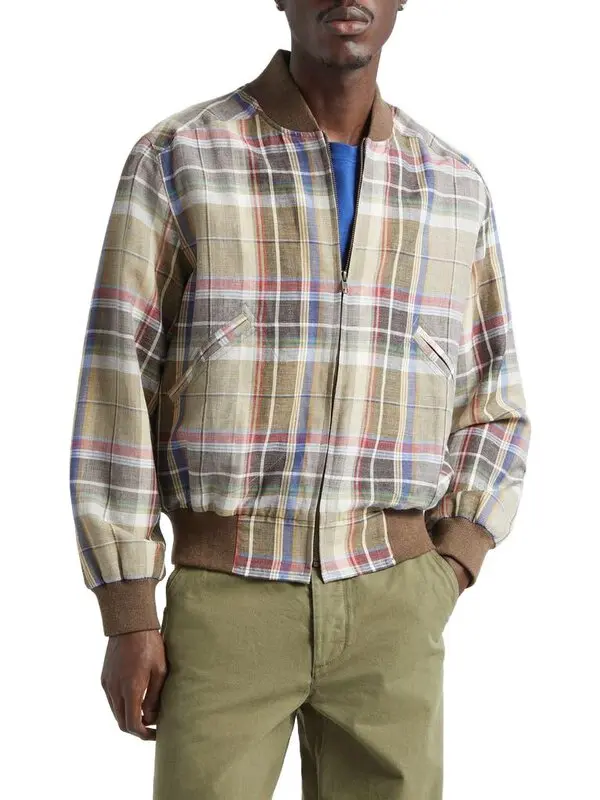 NOAH Wool & Linen Varsity Jacket - Plaid