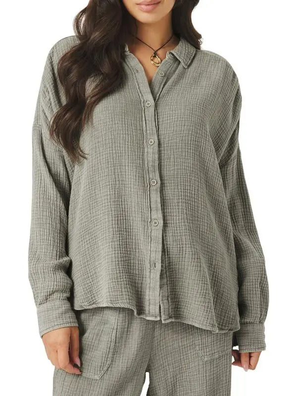 Splendid Ava Cotton Gauze Button-up Shirt - Eucalyptus Green