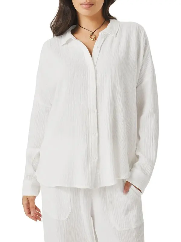 Splendid Ava Cotton Gauze Button-up Shirt - White