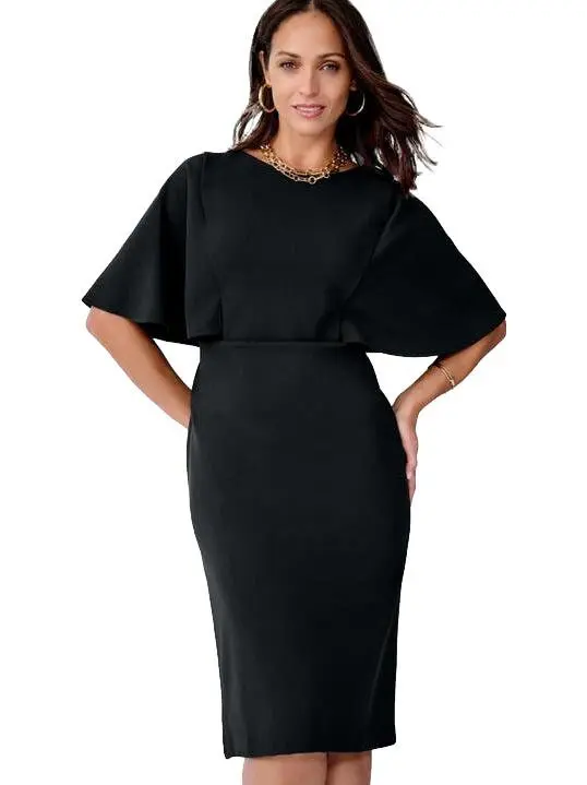 JESSICA LONDON Stretch Crepe Cape Sheath Dress - Black