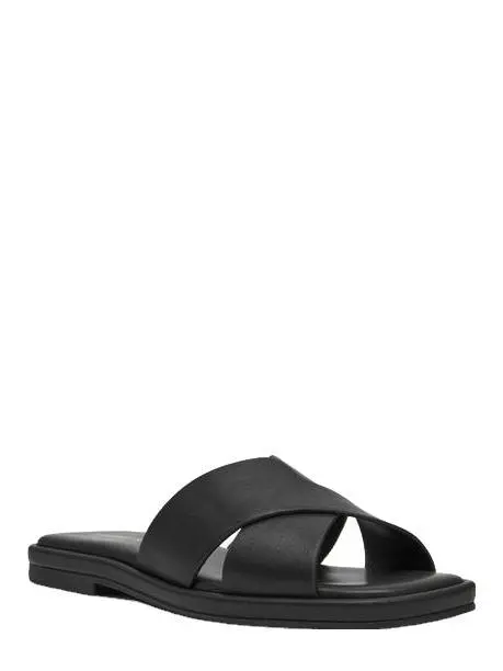 Anne Klein Khloe Crossover Strap Slide Sandal - Black