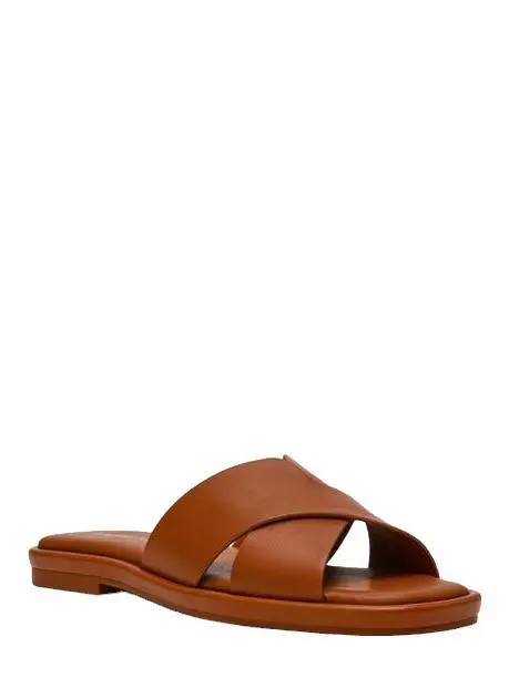 Anne Klein Khloe Crossover Strap Slide Sandal - Cognac