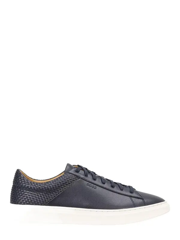 BOSS Woven Leather Low Top Sneaker - Dark Blue