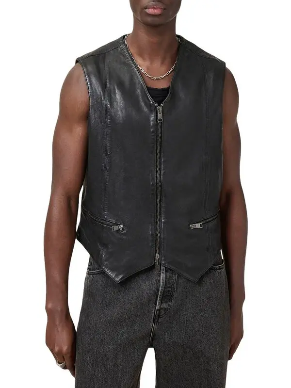 ALLSAINTS Davies Leather Waistcoat - Black