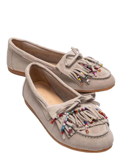 FOREVER & ALWAYS SHOES Evelyn Suede Loafer With Embellished Fringe - Beige Suede