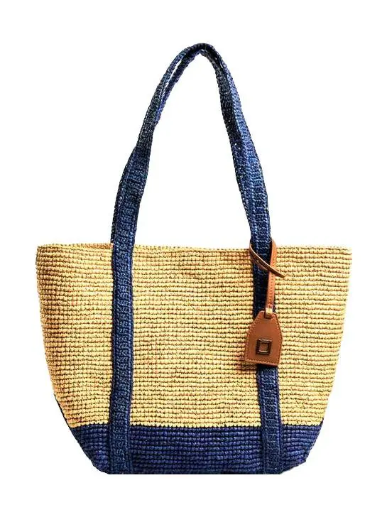 Rafe New York Raffia Boat Tote - Natural/royal Blue