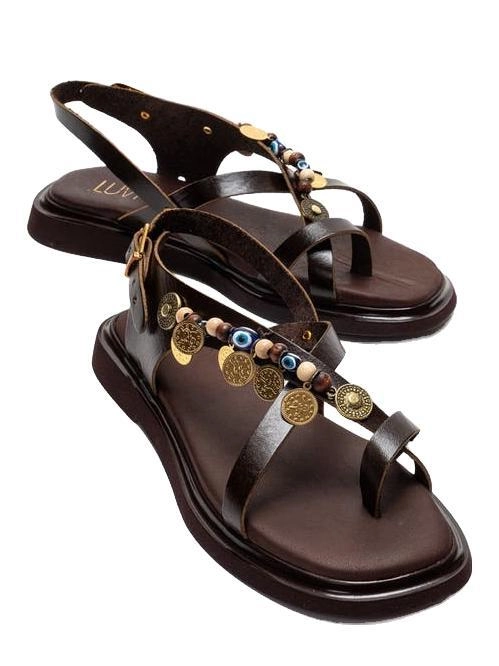 FOREVER & ALWAYS SHOES Hush Beaded Leather Sandal - Brown