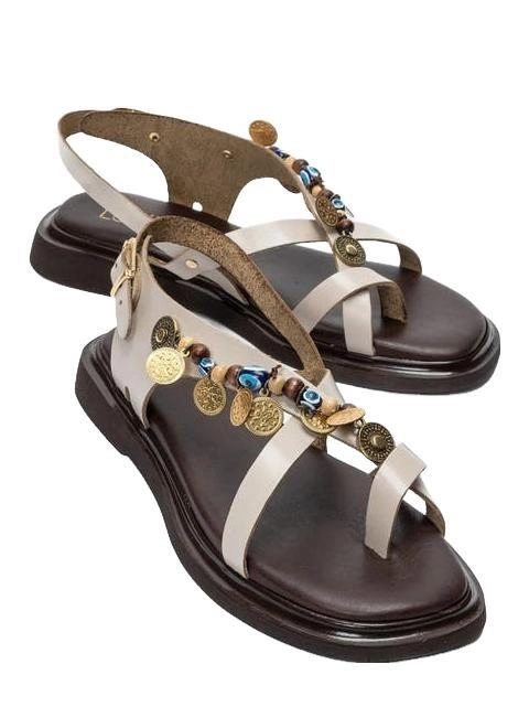 FOREVER & ALWAYS SHOES Hush Beaded Leather Sandal - Cream