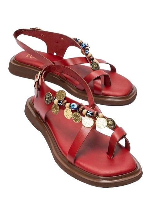 FOREVER & ALWAYS SHOES Hush Beaded Leather Sandal - Red