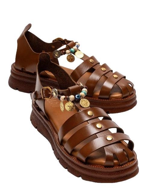 FOREVER & ALWAYS SHOES Solis Leather Beaded Sandal - Cognac