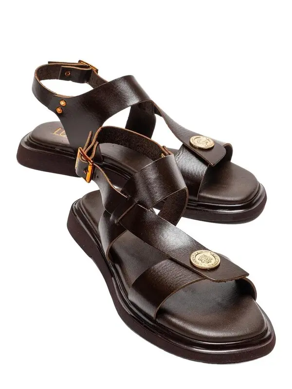 FOREVER & ALWAYS SHOES Leather Buckle Sandal - Brown