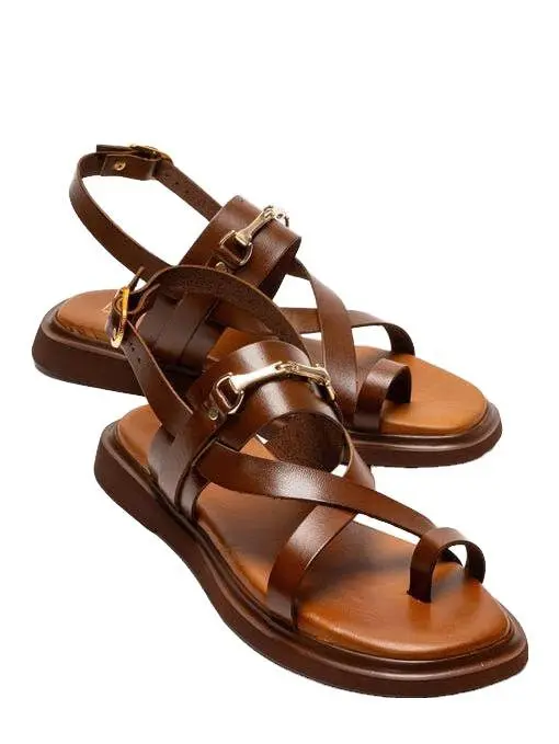 FOREVER & ALWAYS SHOES Fabiana Leather Thong Sandal - Cognac