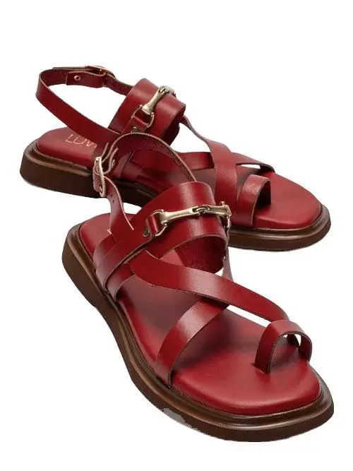 FOREVER & ALWAYS SHOES Fabiana Leather Thong Sandal - Red