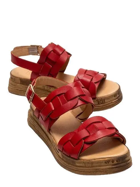 FOREVER & ALWAYS SHOES Elvoro Leather Sandals - Red