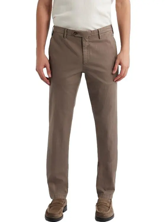 Canali Flat Front Stretch Cotton Blend Gabardine Chinos - Brown