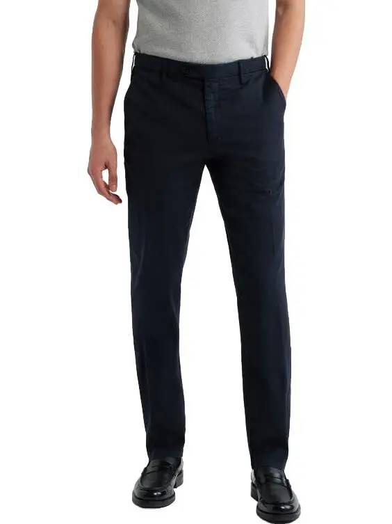 Canali Flat Front Stretch Cotton Blend Gabardine Chinos - Navy