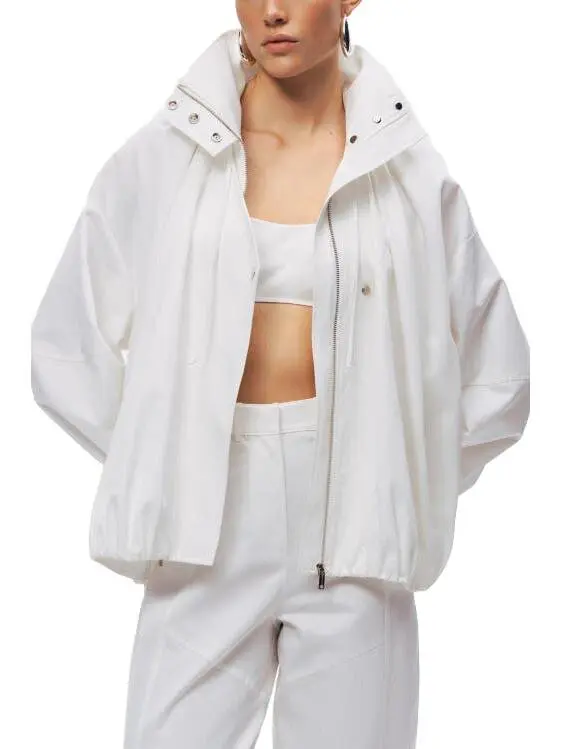 NOCTURNE Oversized Zip-front Leather Jacket - White