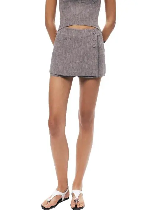 NOCTURNE Linen-blend Skort With Button Detail - Grey