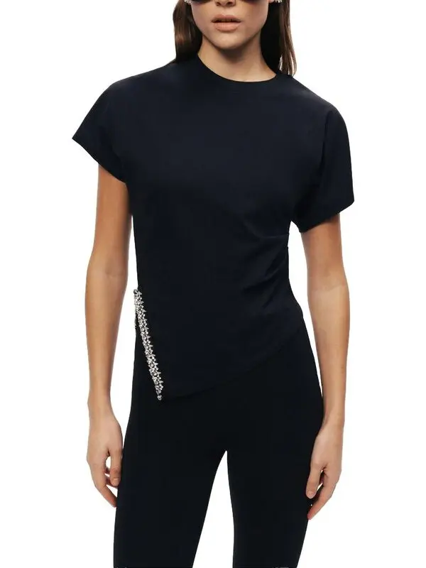 NOCTURNE Embellished Asymmetric T-shirt - Black